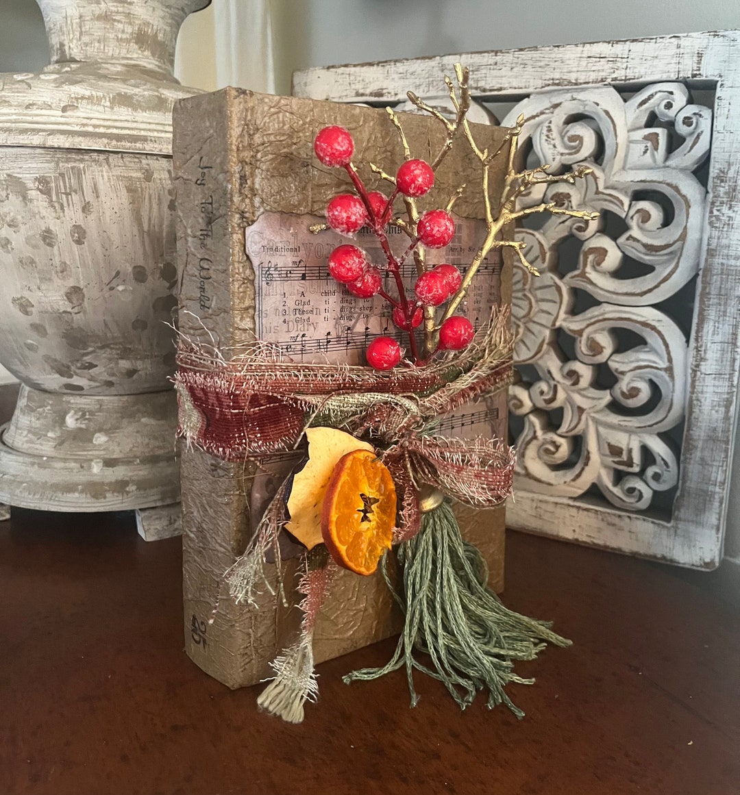 Christmas Book Decor: Gold Twigs, Red Berries, Farmhouse Centerpiece - Etsy
