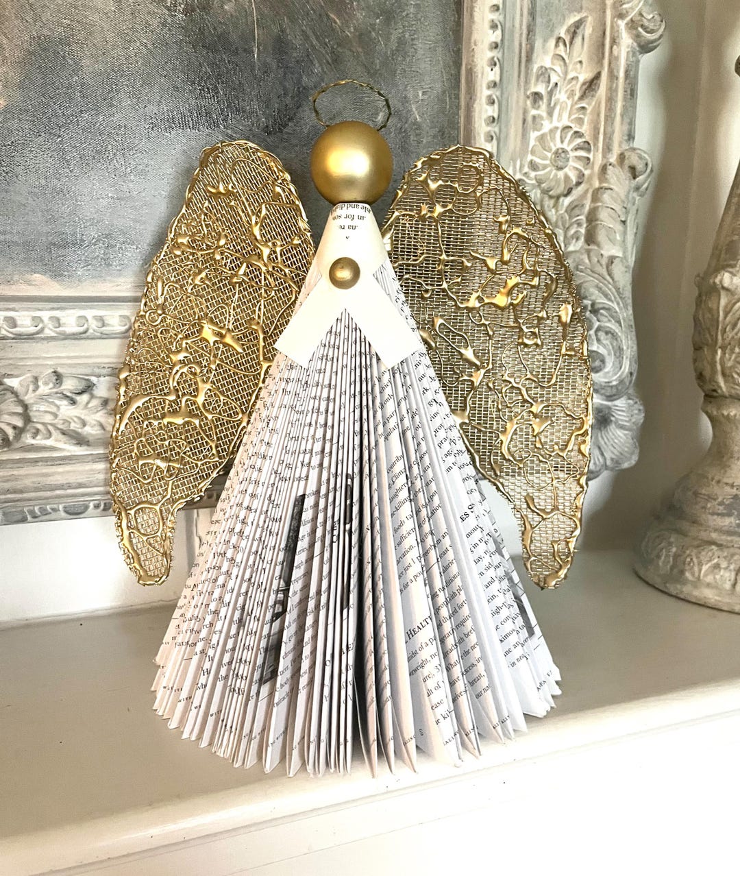 Folded Book Christmas Angel, White Gold Angel, Christmas Decor ...