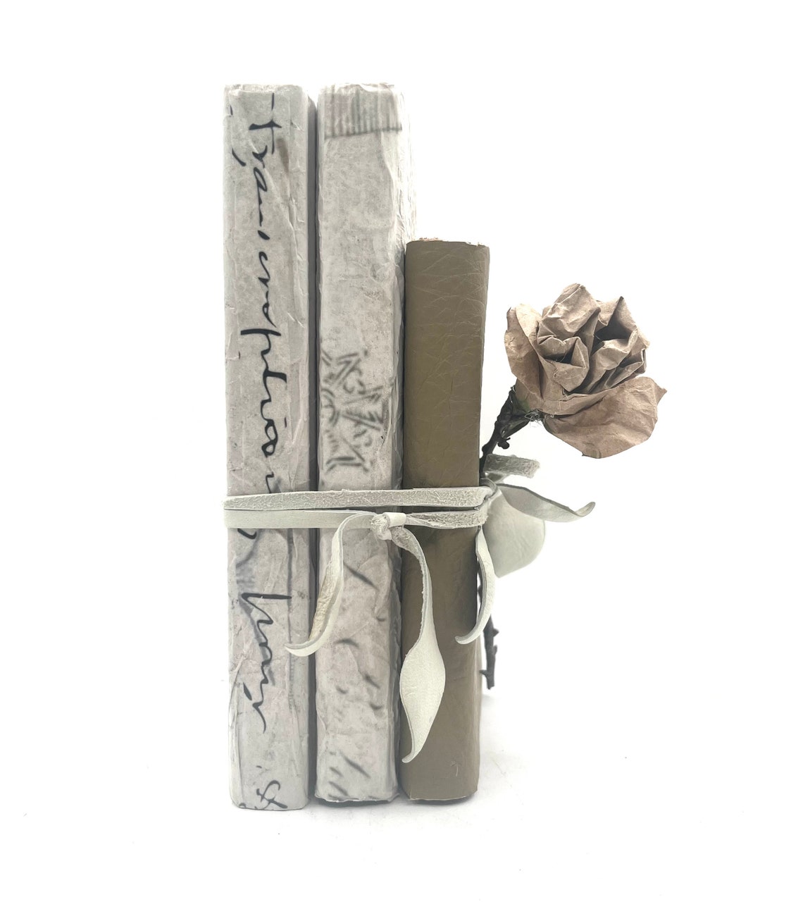 French Script Book Stack: Shabby Chic Leather Strap Decor - Etsy
