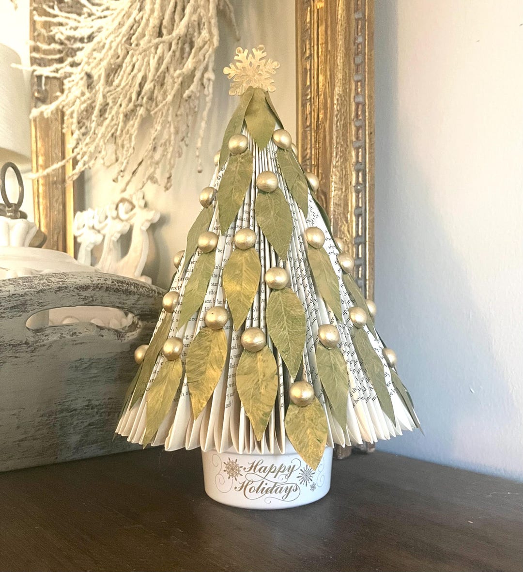 Handmade Folded Book Christmas Tree: Gold Leaf Holiday Decor - Etsy