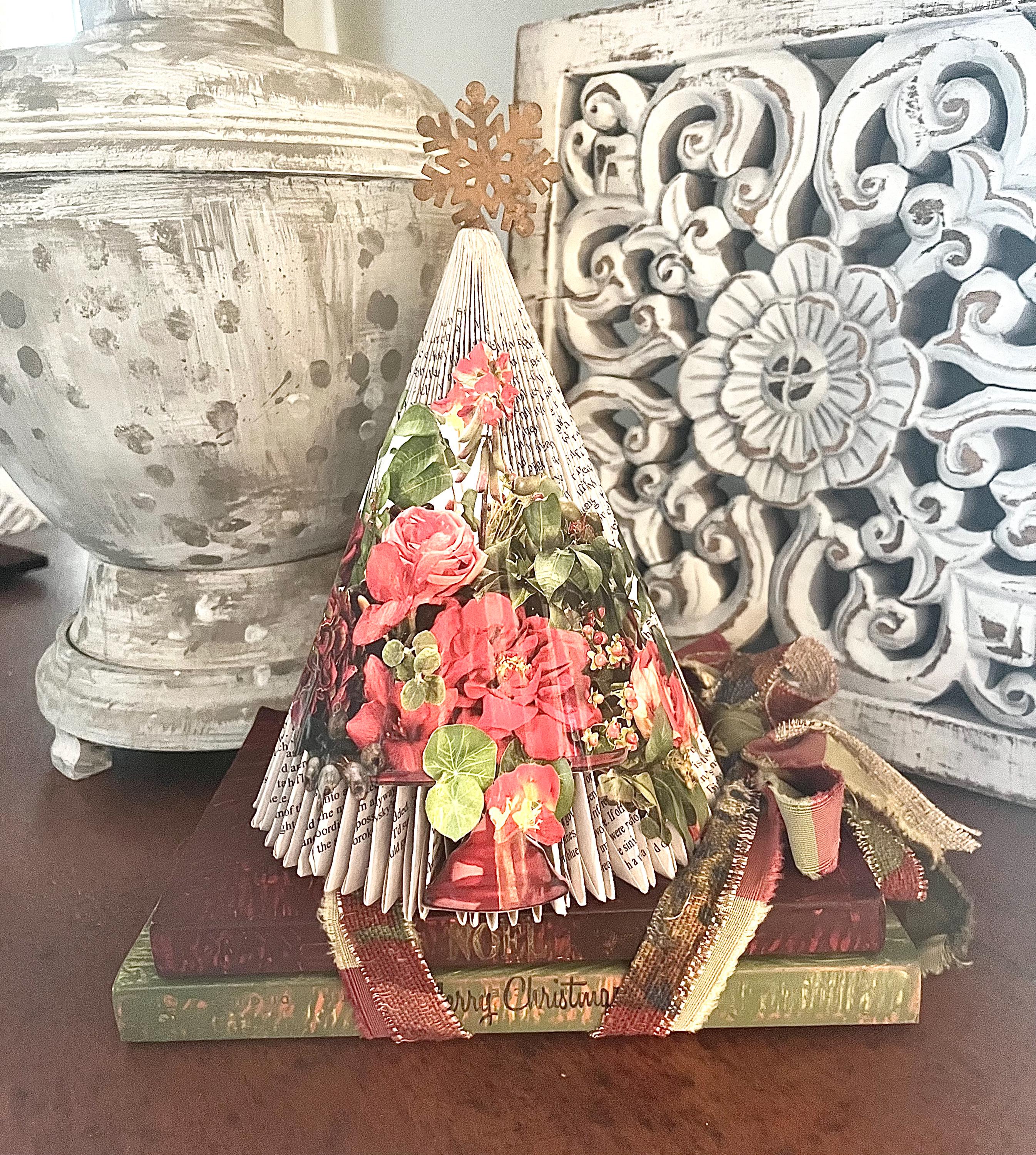 Folded Book Page Christmas Tree: Rustic Floral Centerpiece - Etsy