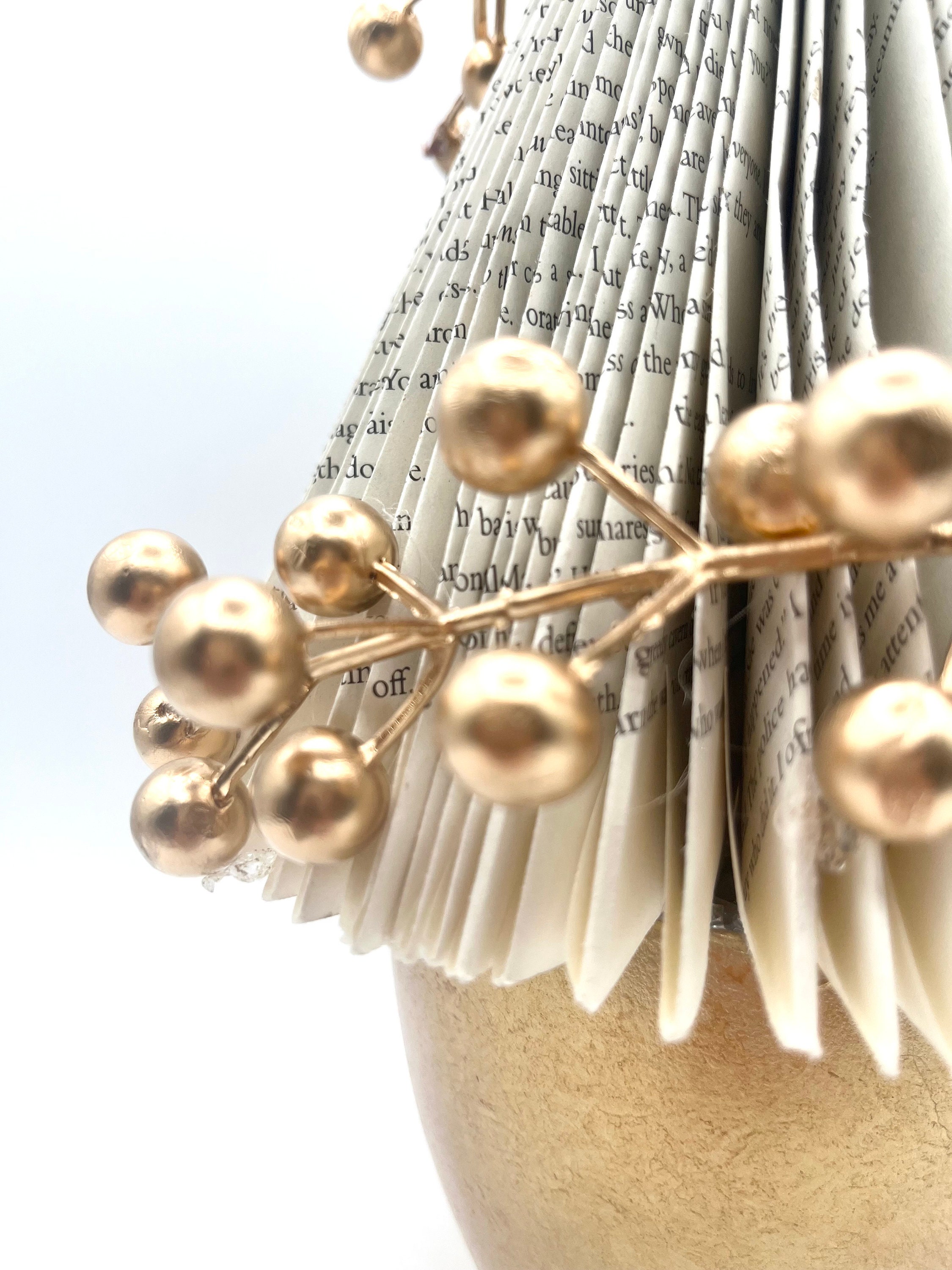 Folded Book Christmas Tree Decor: Gold Berries & Snowflake Topper - Etsy