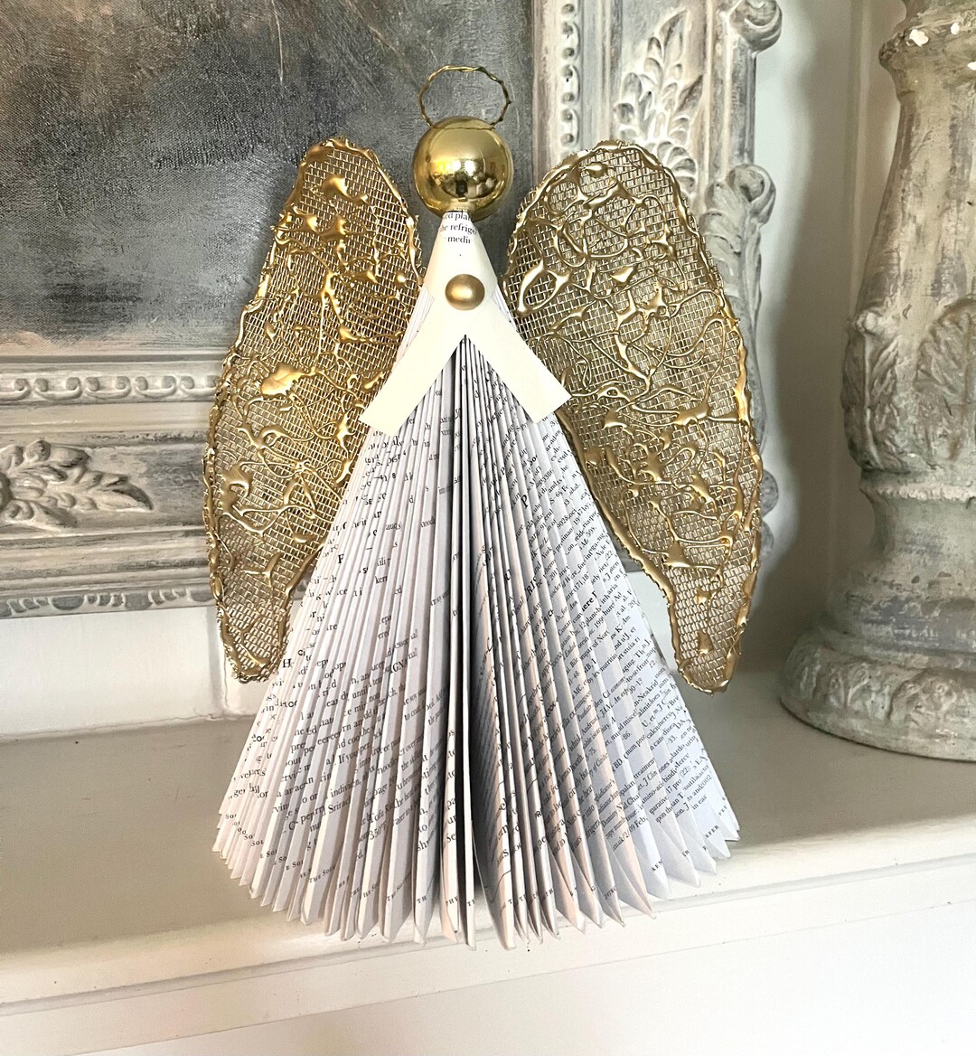 Folded Book Christmas Angel, White Gold Angel, Christmas Decor ...