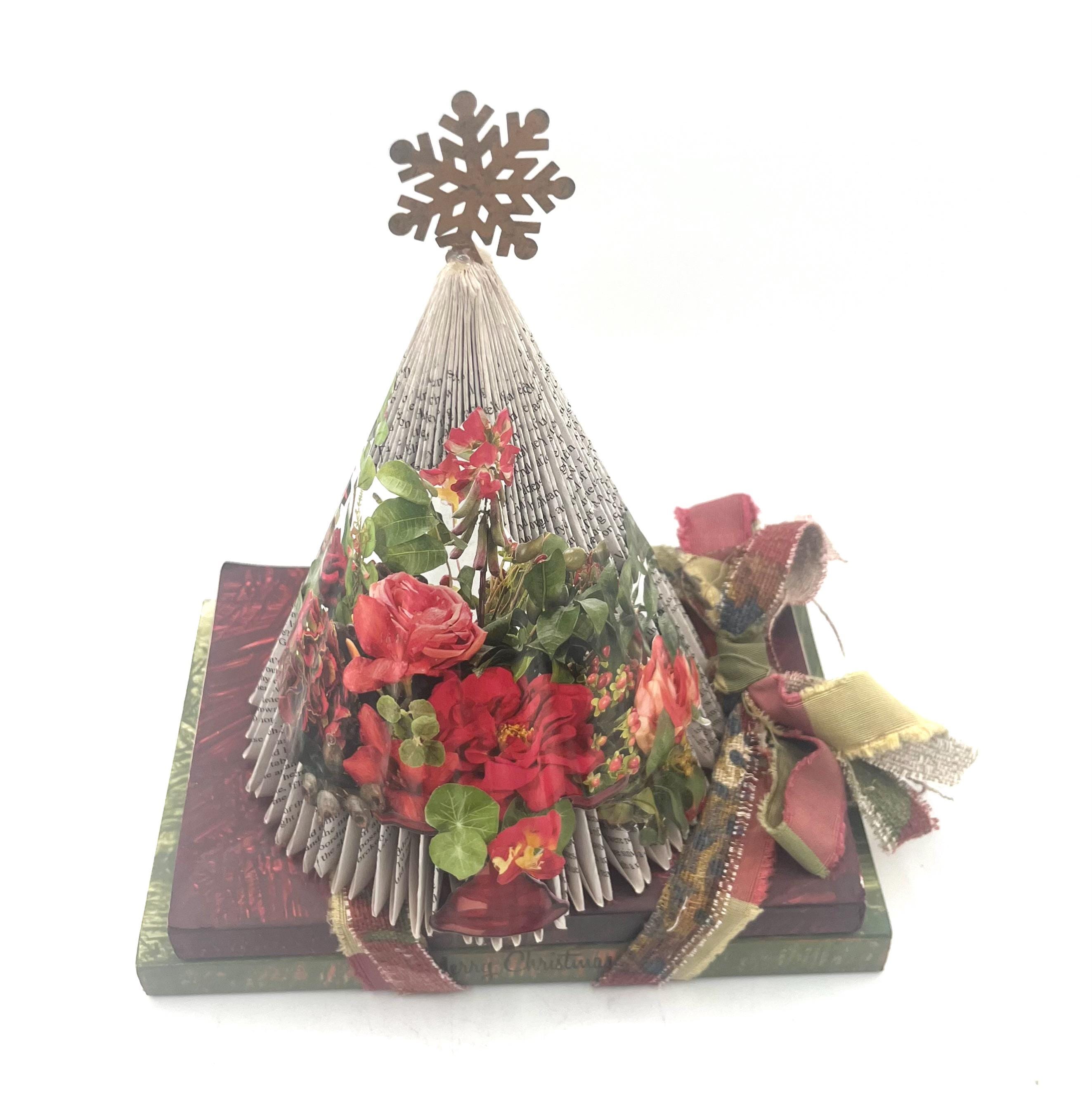Folded Book Page Christmas Tree: Rustic Floral Centerpiece - Etsy