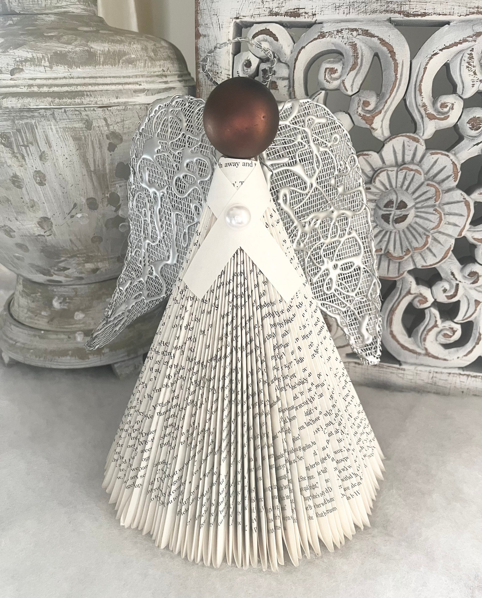 Folded Book Christmas Angel, Silver, White Bronze, Black Christmas ...