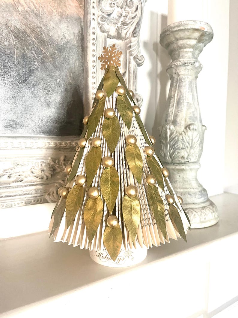 Handmade Folded Book Christmas Tree: Gold Leaf Holiday Decor - Etsy