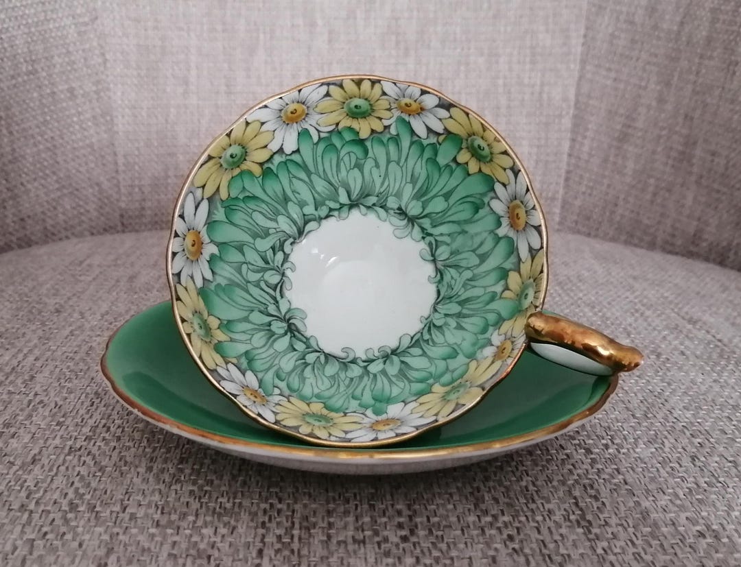 Rare Aynsley Daisy Petals Floral Art Deco Cup and Saucer Set, Turquoise ...