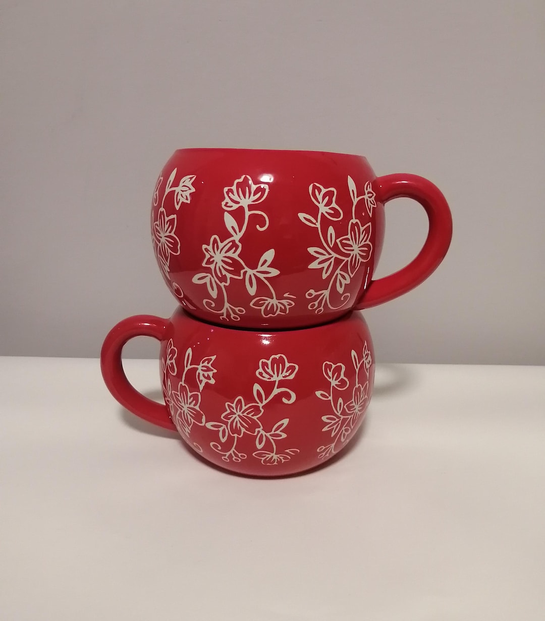 Temptations by Tara "floral Lace" Set of Two Mugs, Red and White ...