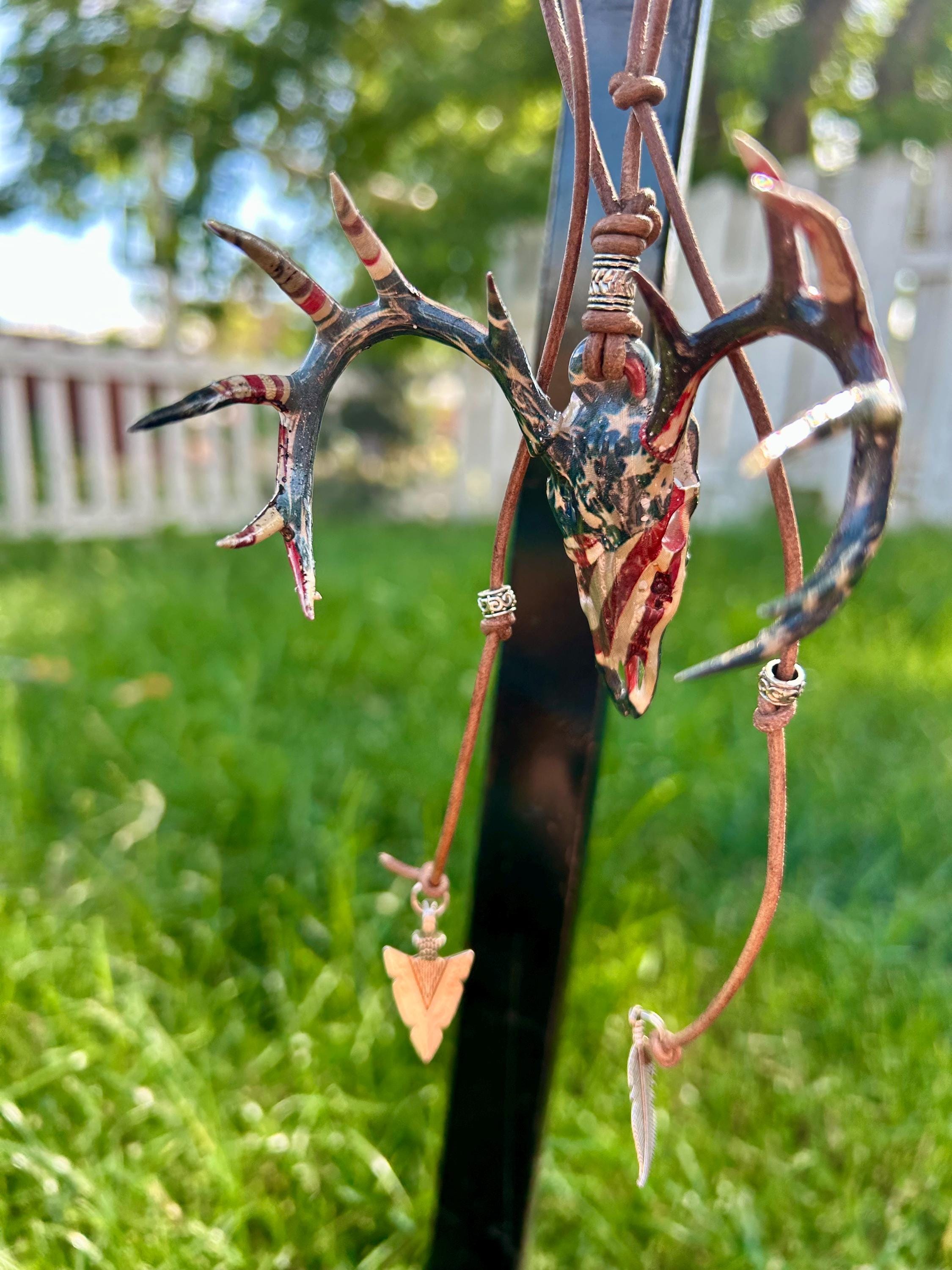 White-tailed Deer Skull Hydro-dipped American Flag Rearview Mirror ...