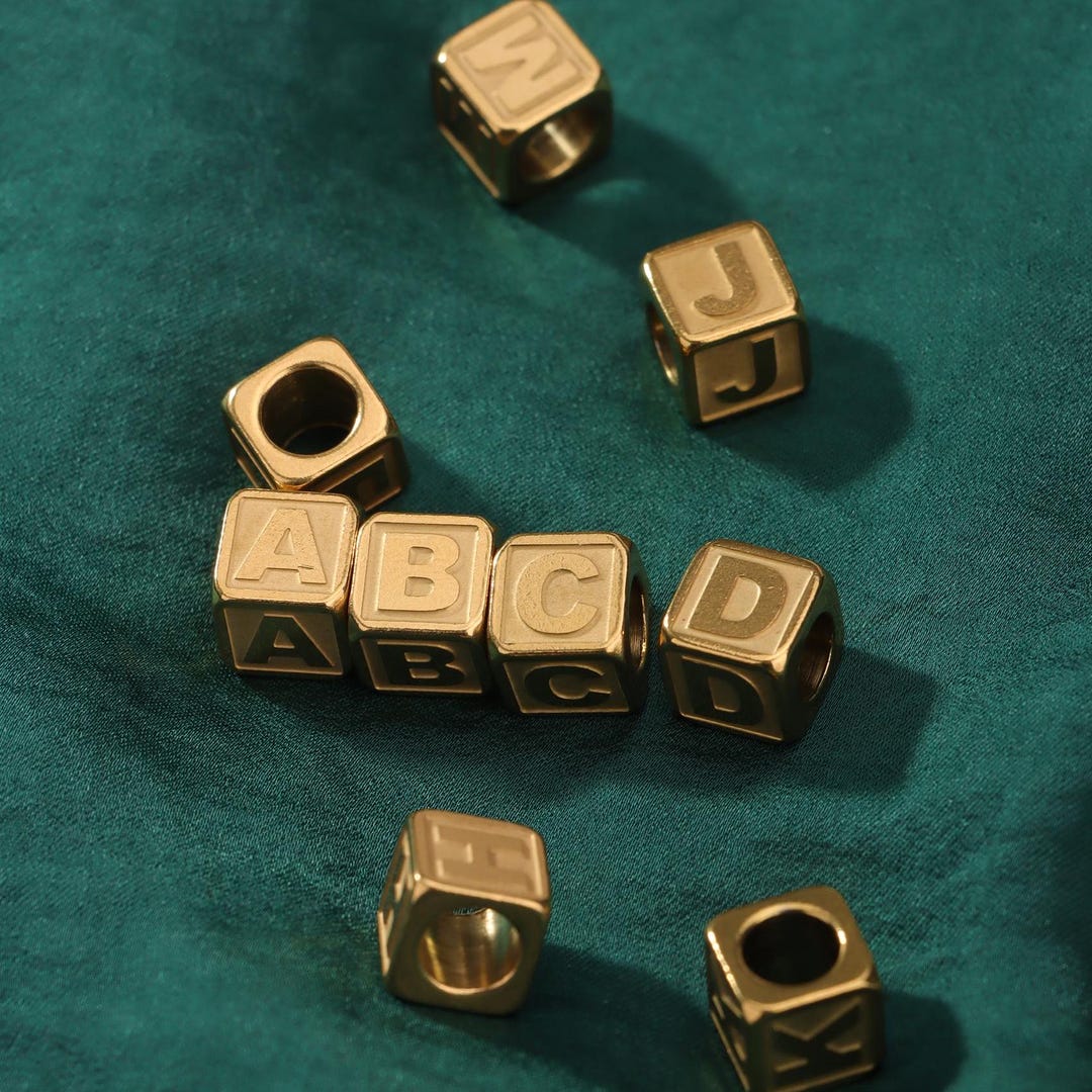 Gold Filled Alphabet Beads for Bracelets | Letter Spacer Beads | Square ...
