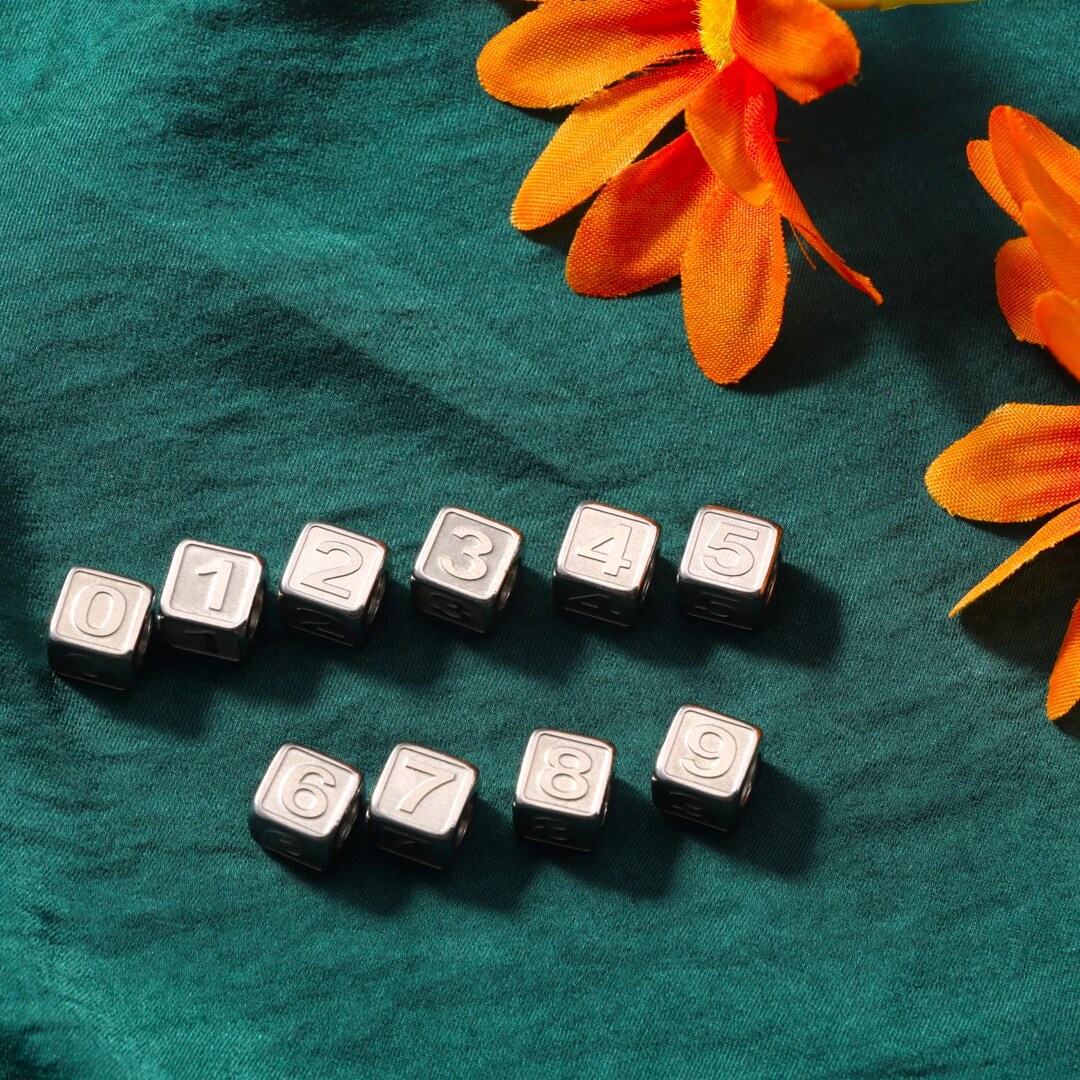 Beads With Number | Silver Finished Number Beads | Cube Number Spacer ...