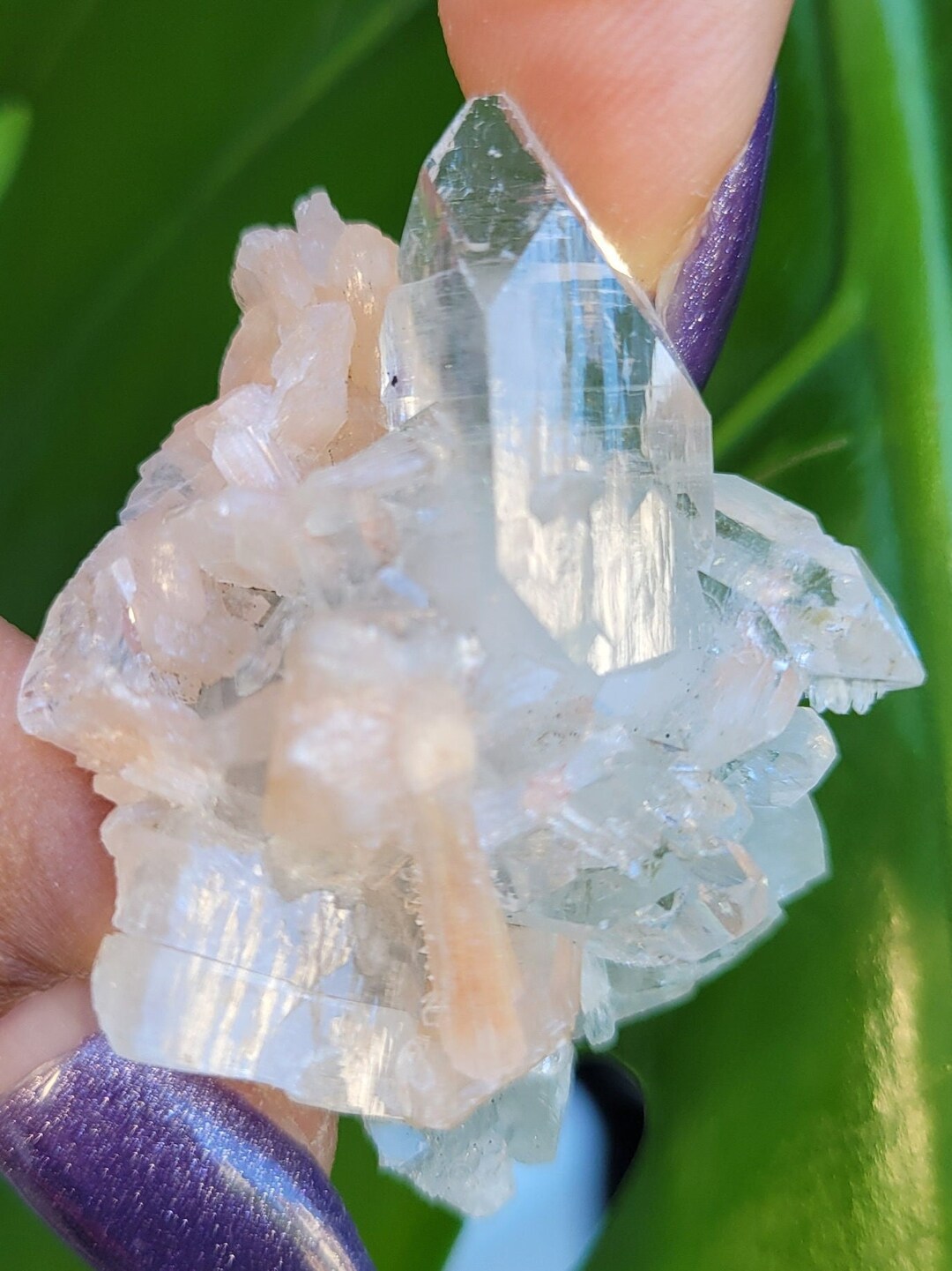 Gorgeous HQ Diamond Apophyllite With Peach Stilbite on Blue Chalcedony ...