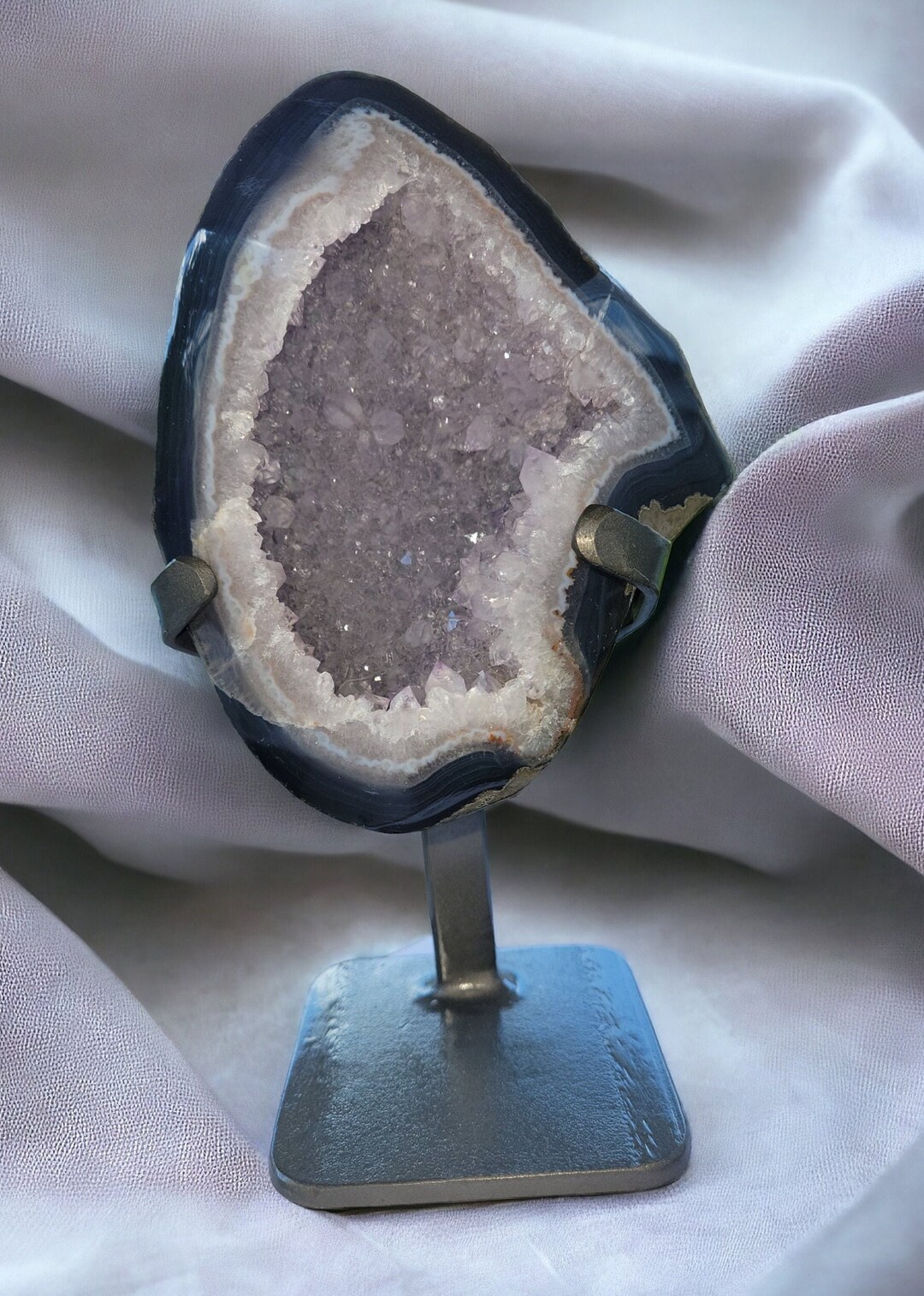 Druze Agate Geode With Stand | Black Chalcedony From Uruguay | Lilac ...