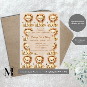 Cute Lion Birthday Invitation Neutral 3rd Birthday Invitation ...