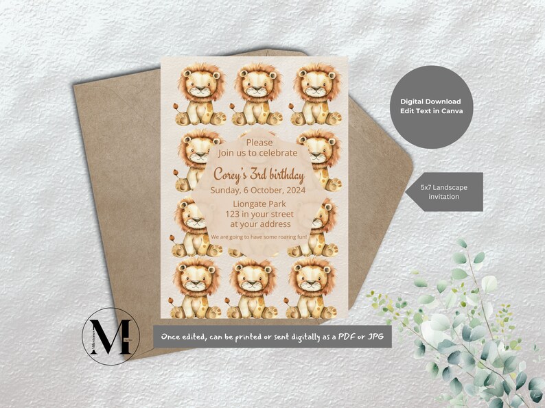Cute Lion Birthday Invitation Neutral 3rd Birthday Invitation ...