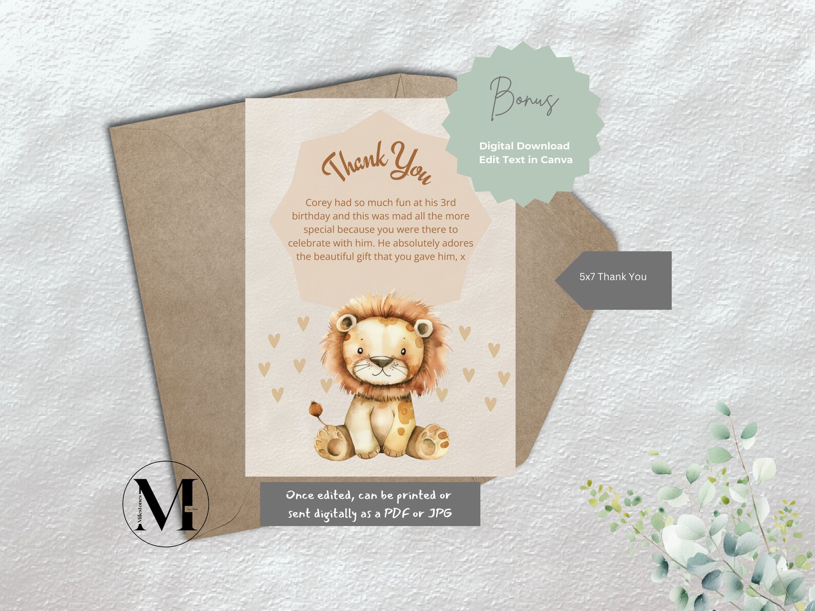 Cute Lion Birthday Invitation Neutral 3rd Birthday Invitation ...