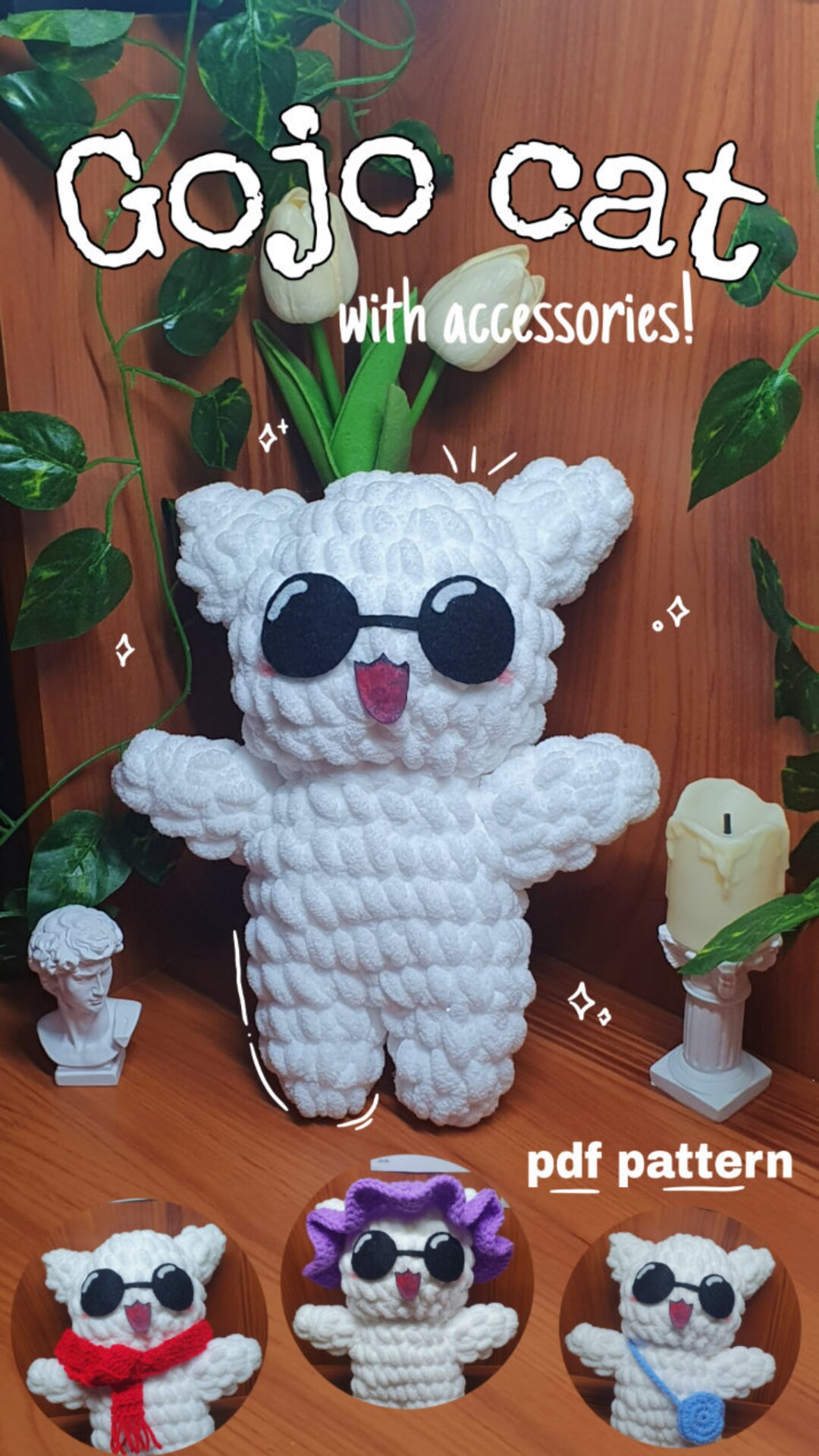 Crochet Gojo Cat Pattern PDF, Jujutsu Kaisen Satoru Gojo, Catoru ...
