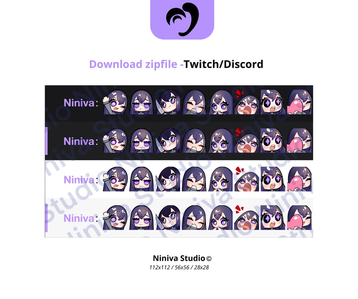 Chibi Girl / Emote Pack for Twitch, Discord and Youtube. Color: Purple ...