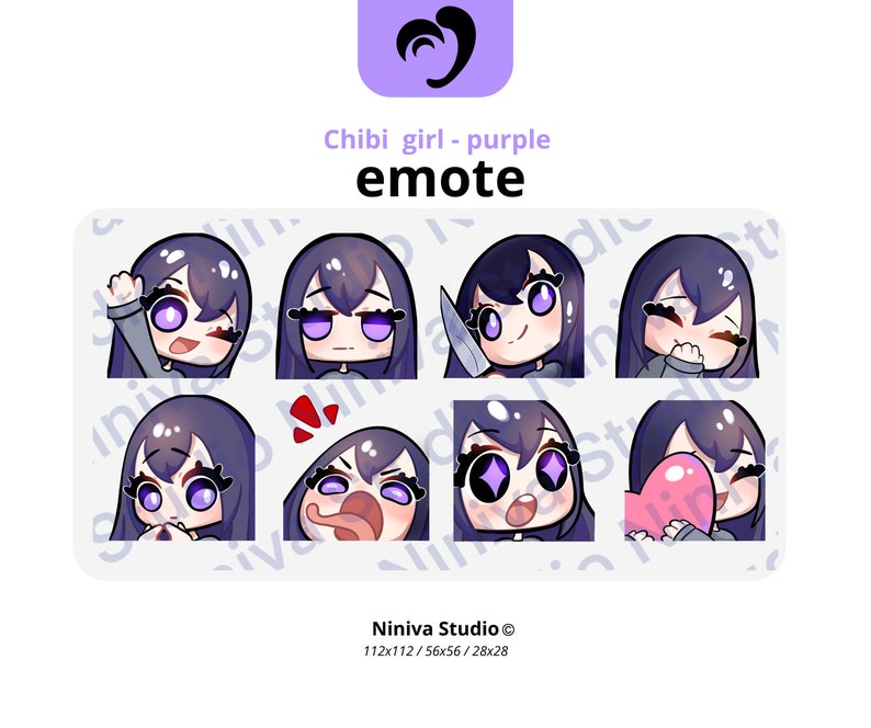 Chibi Girl / Emote Pack for Twitch, Discord and Youtube. Color: Purple ...