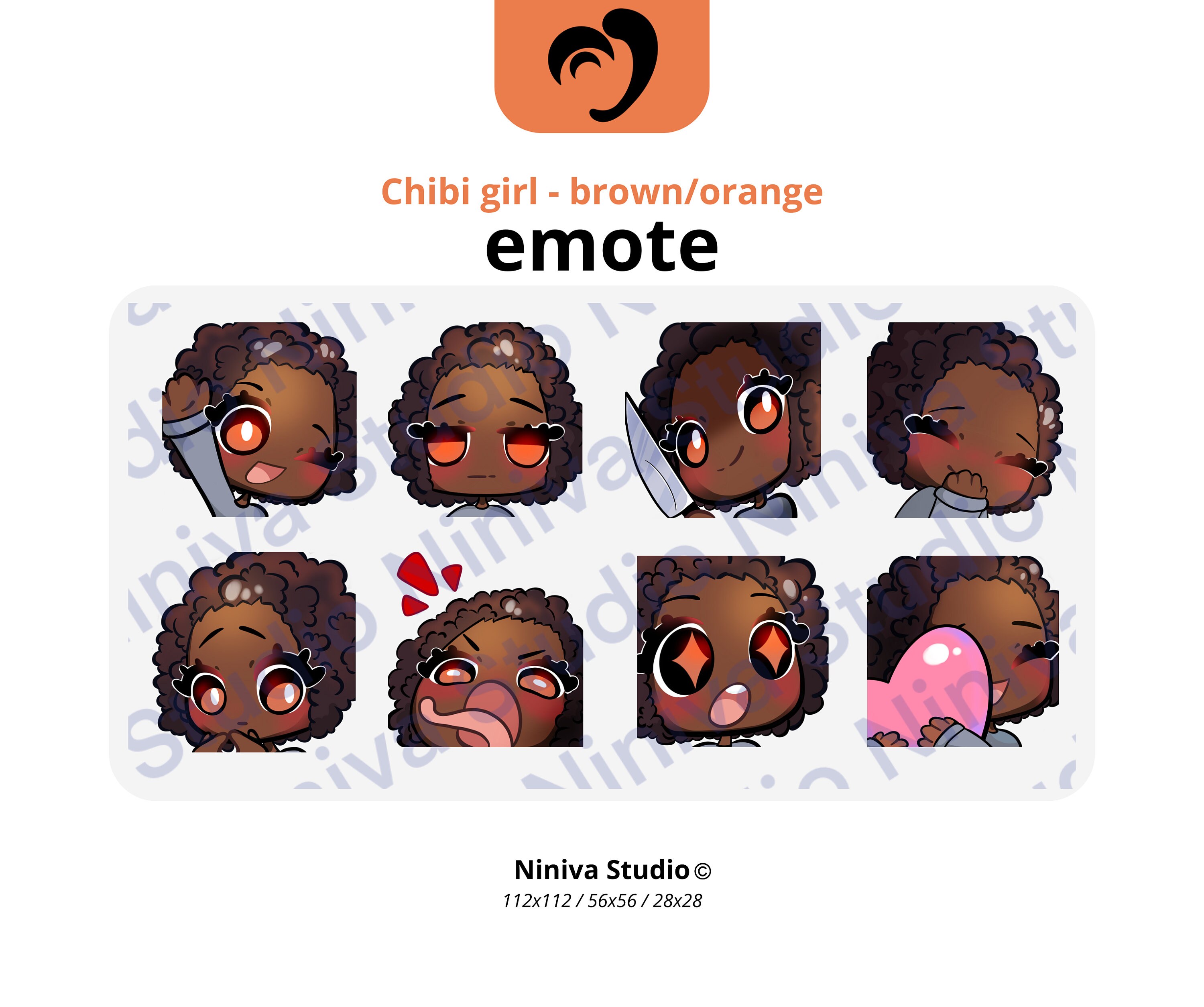 Chibi Girl / Emote for Twitch, Discord and Youtube. Color: Brown Curly ...