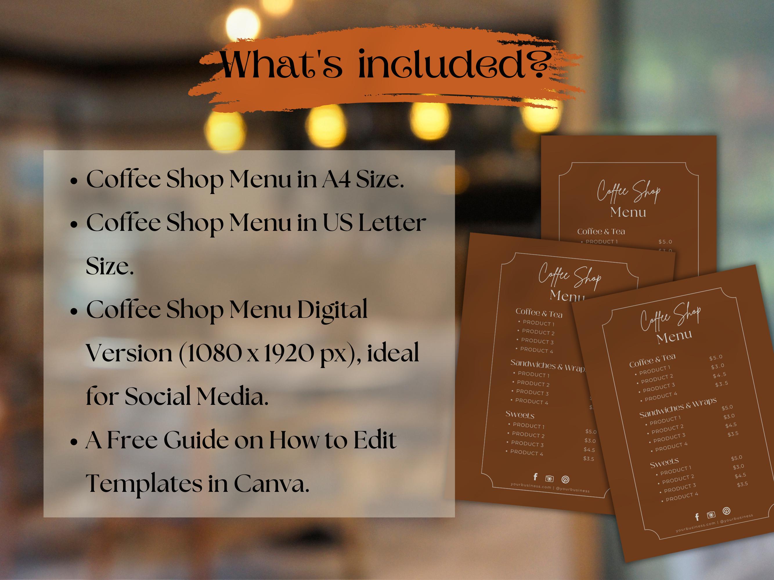 Editable Menu Sign for a Coffee Shop Pricing Template for Entrepreneur ...