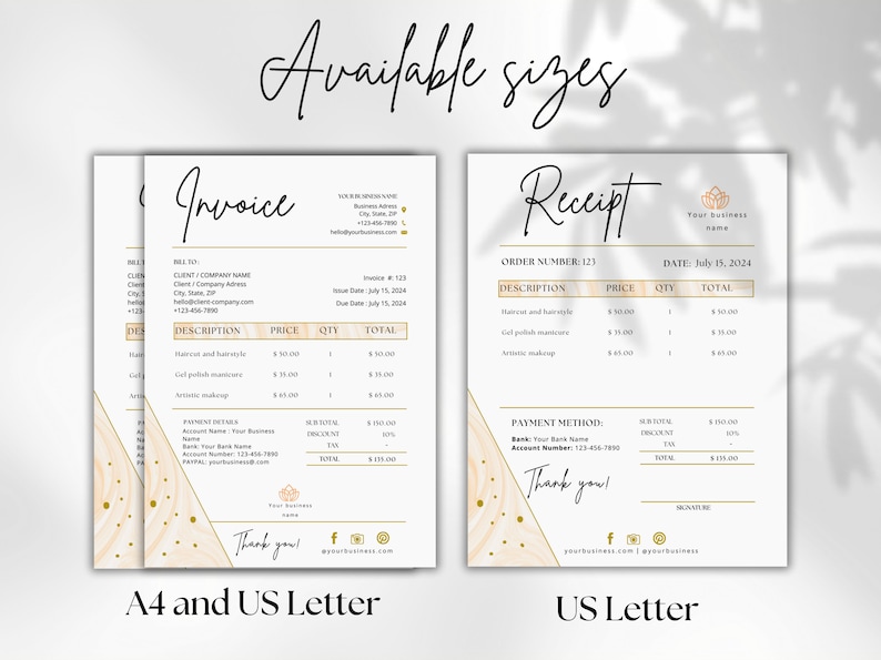 Editable Invoice Template Printable Receipt Template Customizable for ...