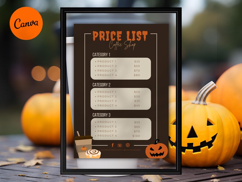 Editable Pricing List Sign for a Coffee Shop Halloween Decoration for ...