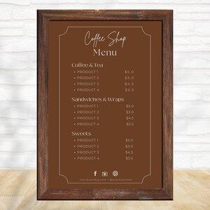 Editable Menu Sign for a Coffee Shop Pricing Template for Entrepreneur ...