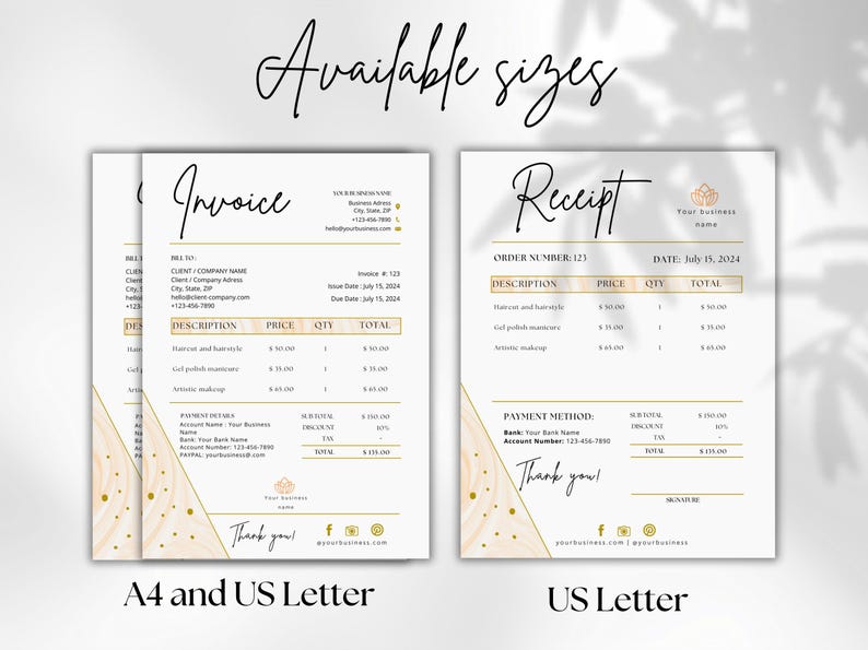 Custom Printable Invoice Template Editable Chic Nail Stylist Receipt ...