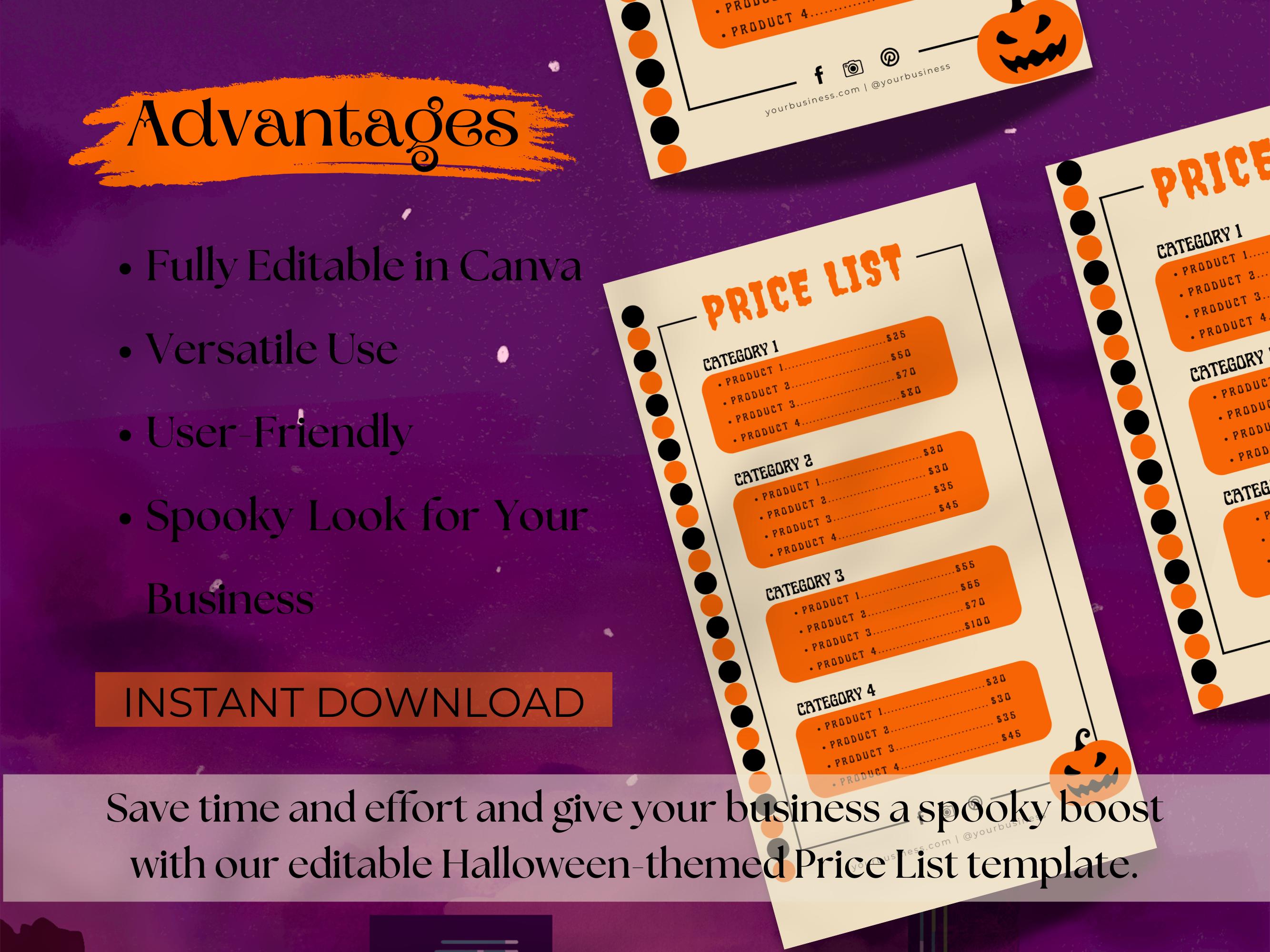 Price List Template Editable Social Media Price List for Halloween ...