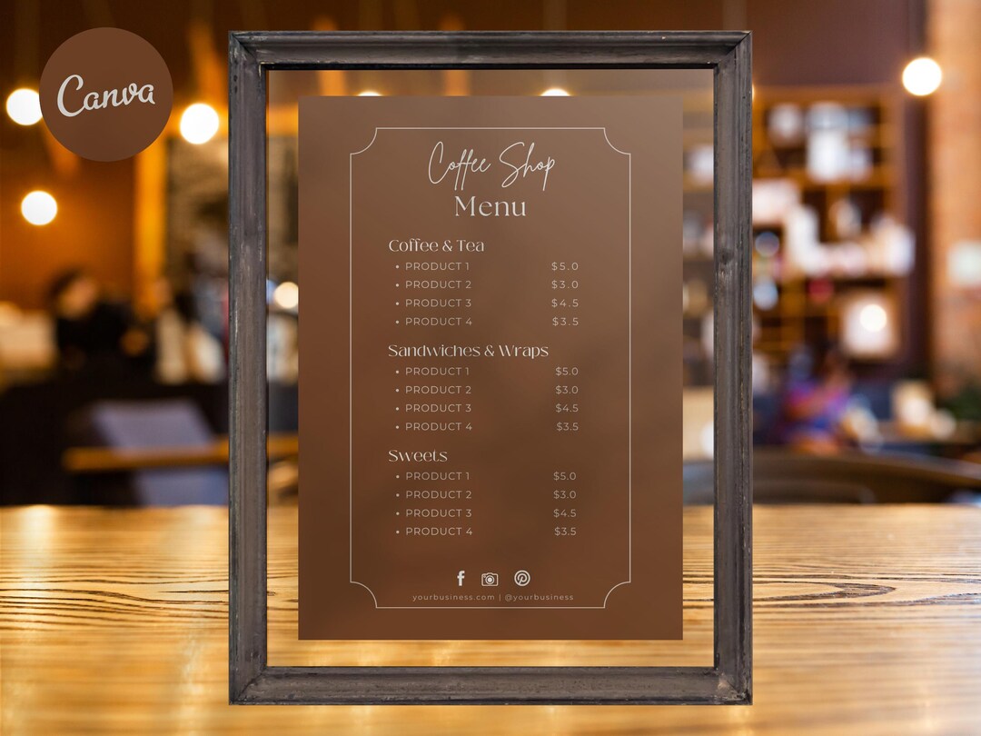 Editable Menu Sign for a Coffee Shop Pricing Template for Entrepreneur ...