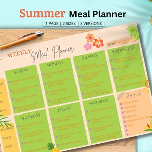 Colorful Floral Digital Meal Planner Printable Summer Meal Prep Planner ...