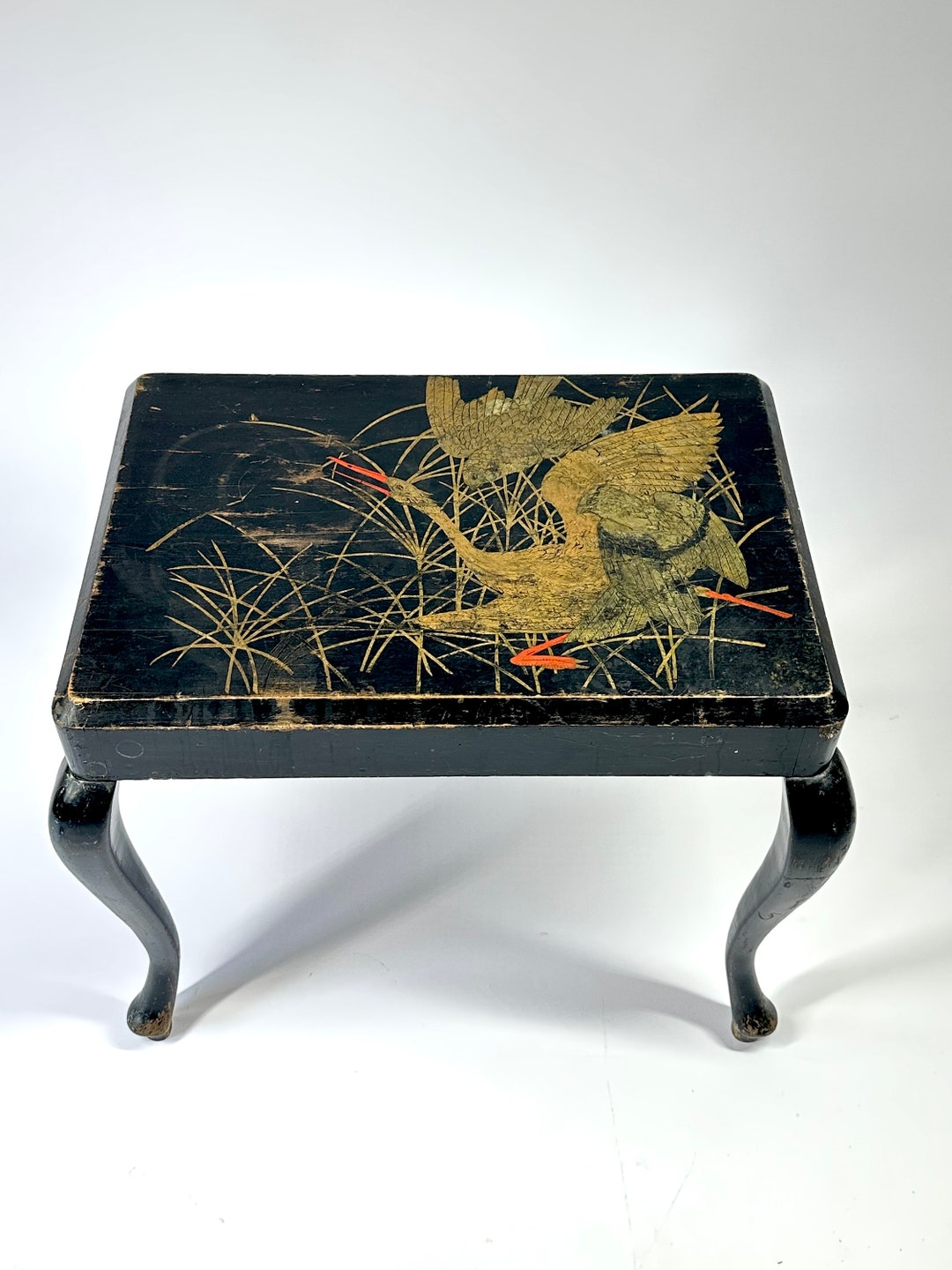 Antique Black Lacquered Wooden Table With Crane Motif - Etsy