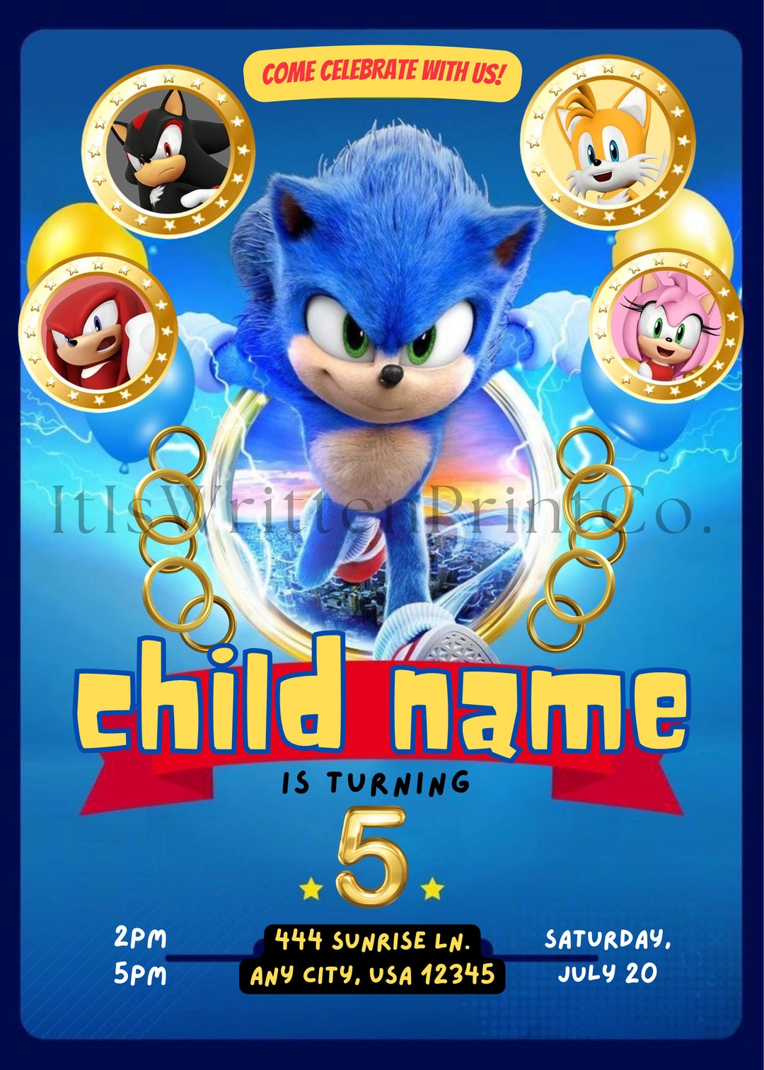 Children's Sonic Birthday Invitations (customizable, Digital) - Etsy