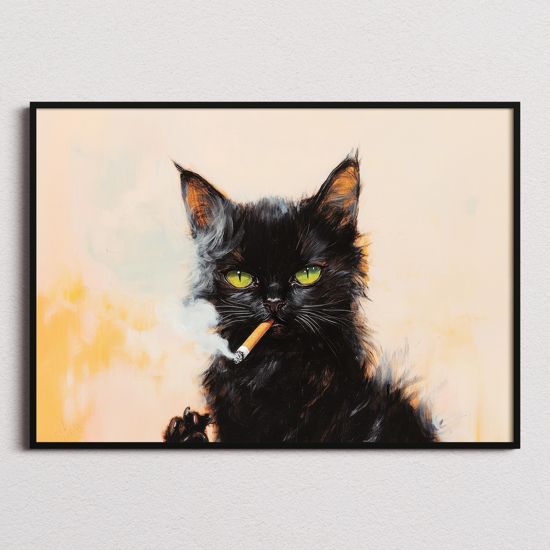 Smoking Cat Print, Vintage Cat Art, Cat Painting, Cat Smoking a ...