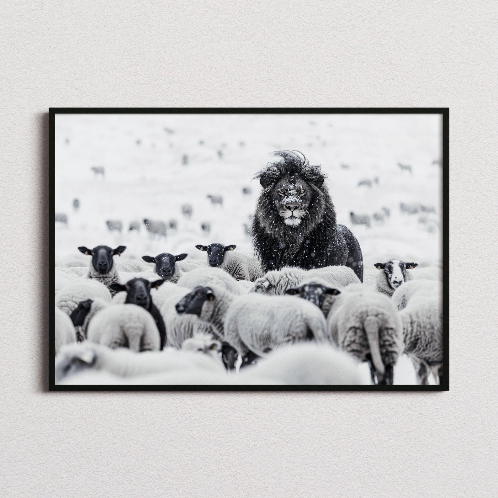 Lion Among Sheep Print, Lion Print, Lion Poster, Lion Photo, Lion Art ...