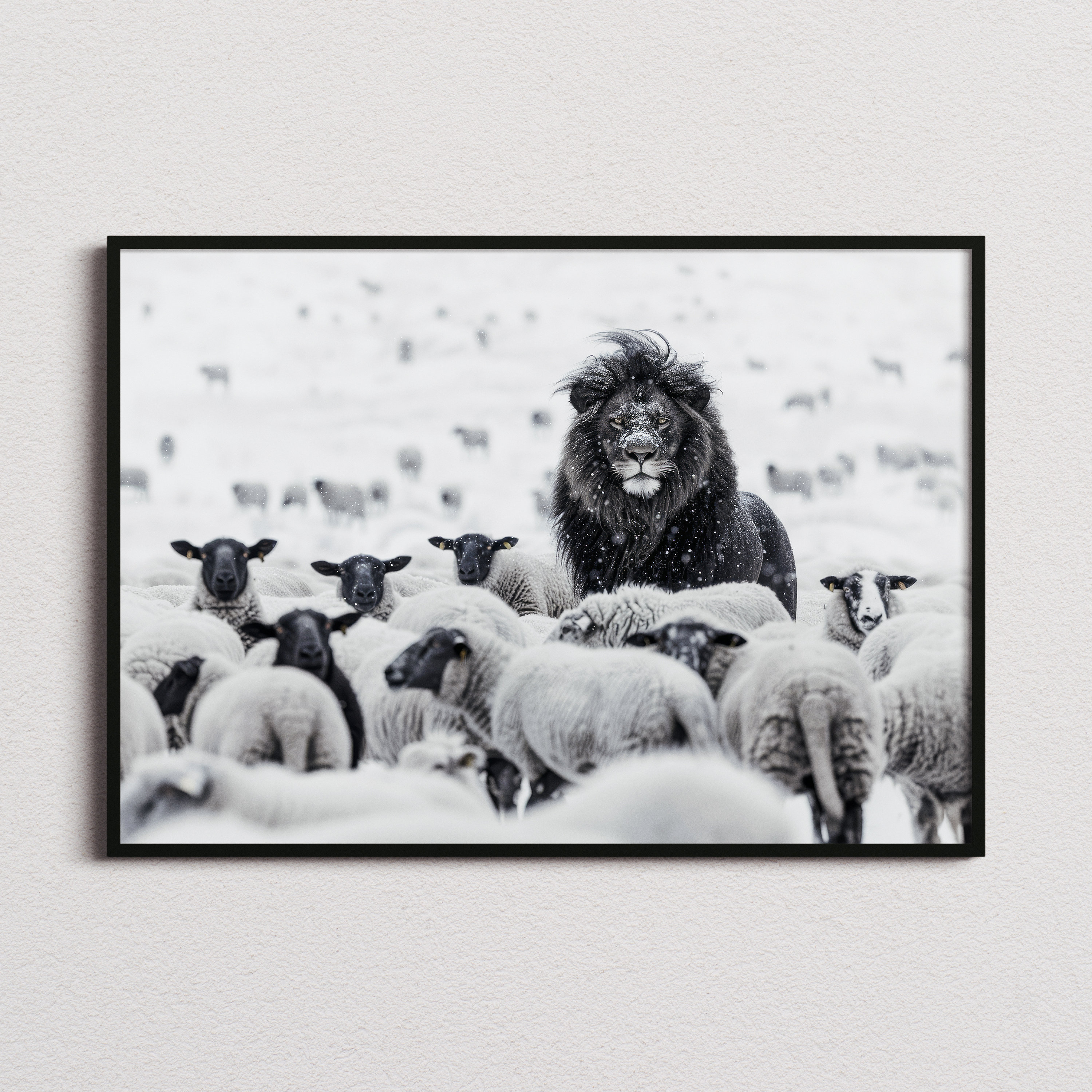 Lion Among Sheep Print, Lion Print, Lion Poster, Lion Photo, Lion Art ...