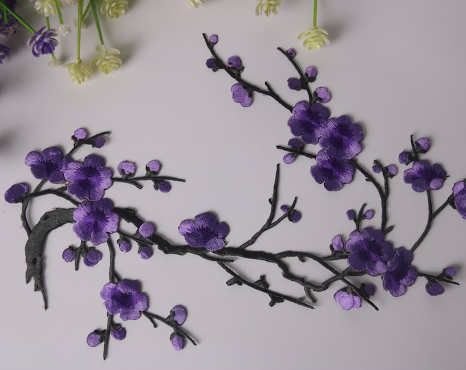 Large Purple Cherry Blossom Patch, Plum Blossom Patch, Iron on Patch ...