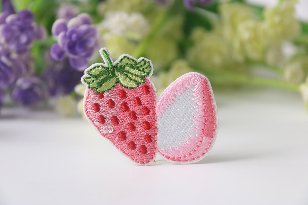 Pink Strawberry Patch, Delicious, Fruit, Iron on Patch, Embroidered ...