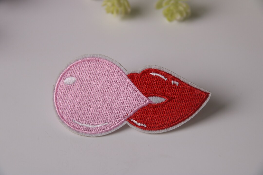 Blowing Pink Bubble Patch, Red Lip Patch, Girly, Iron on Patch ...