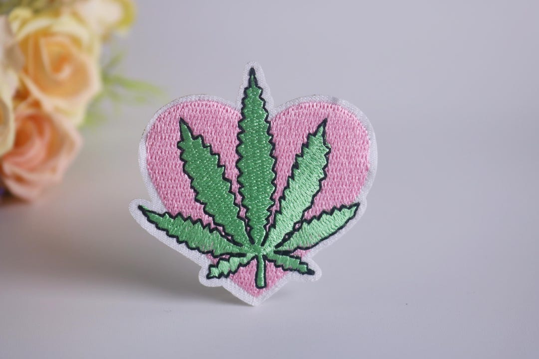 Weed Patch, Pink Heart Patch, Iron on Patch, Embroidered Patch, Funny ...