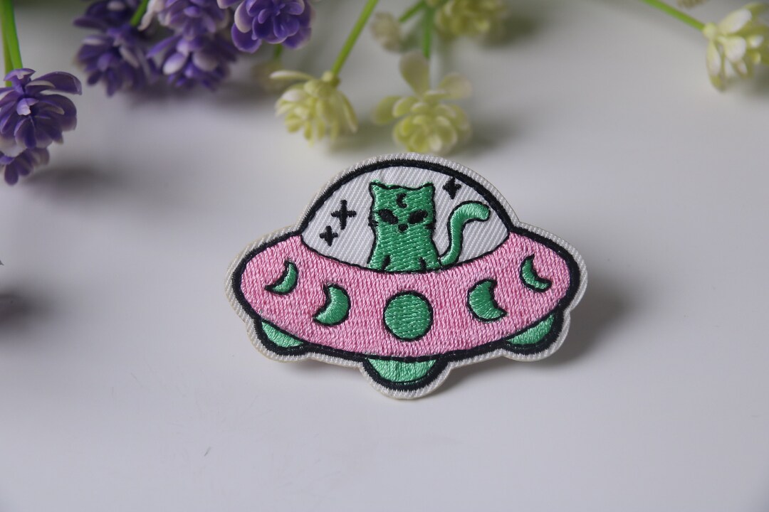 UFO Patch, Cat Alien Patch, Iron on Patch, Embroidered Patch, Funny Patch, Cool Patch, for Vest ...