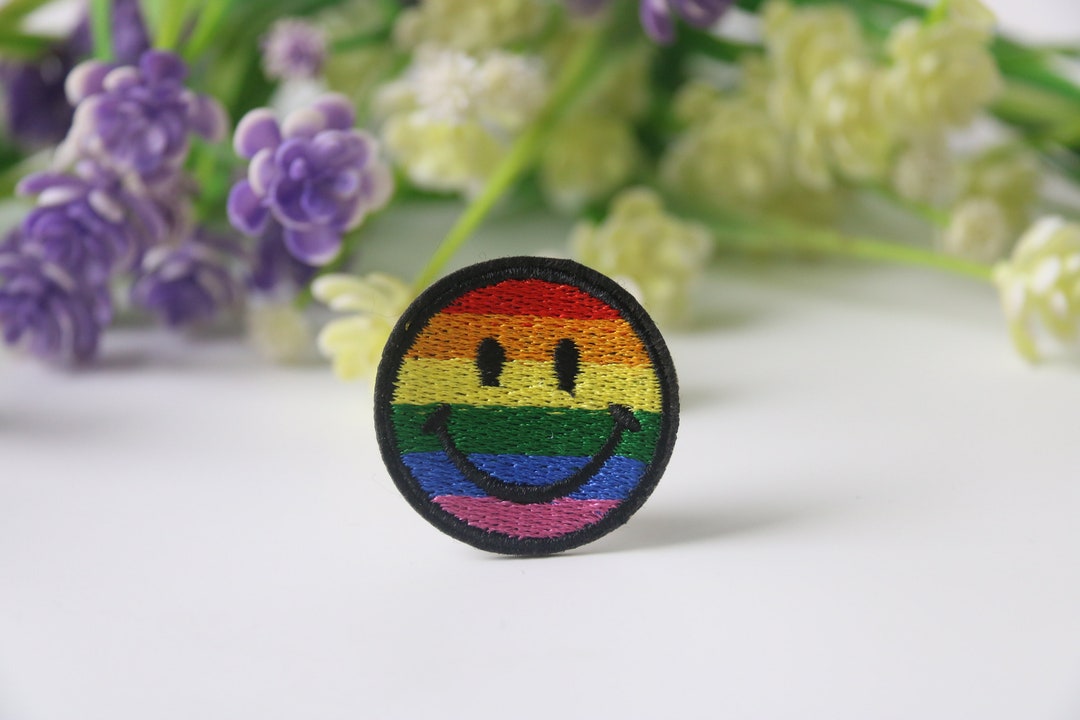 Rainbow Smile Face Patch, Emoji Patch, Iron on Patch, Embroidered Patch ...