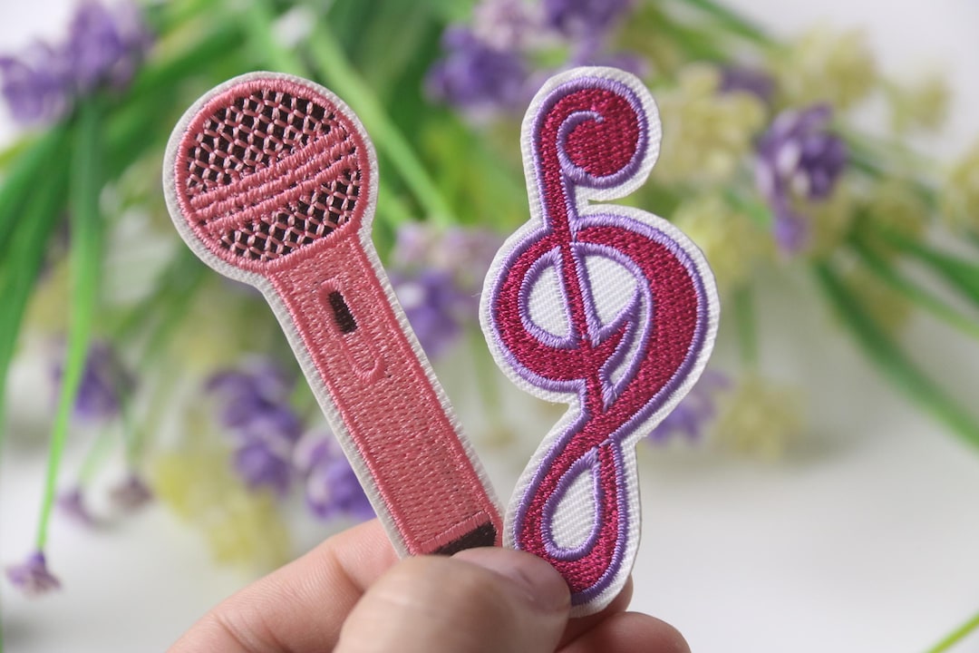 Microphone and Note Patch, Music Patch, Iron on Patch, Embroidered ...