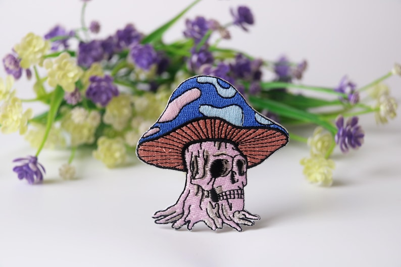 Skull Mushroom Patch, Creepy, Iron on Patch, Embroidered Patch, Funny ...
