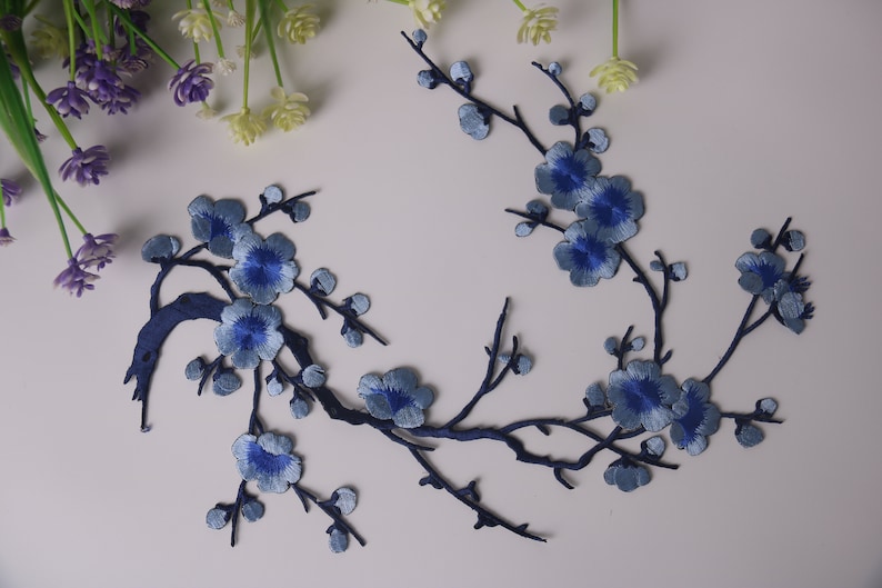 Large Blue Cherry Blossom Patch, Plum Blossom Patch, Iron on Patch ...