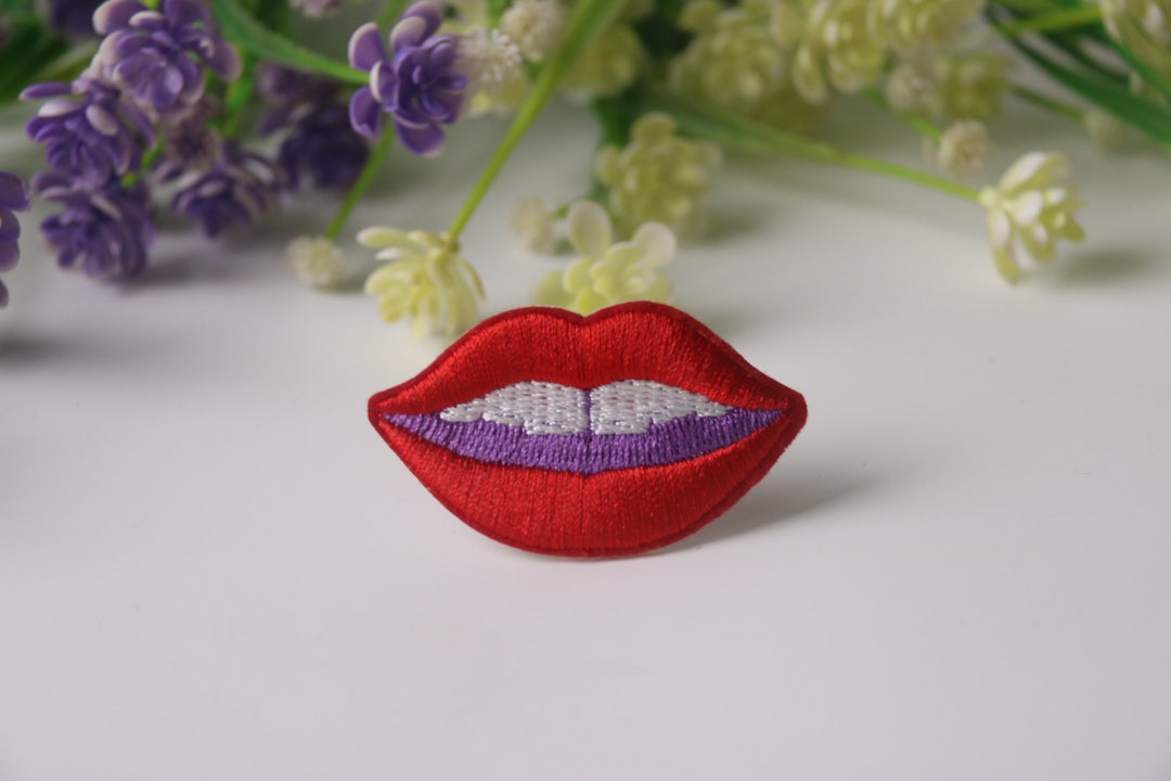 Red Lip Patch, Mouth Patch, Iron on Patch, Embroidered Patch, Funny ...