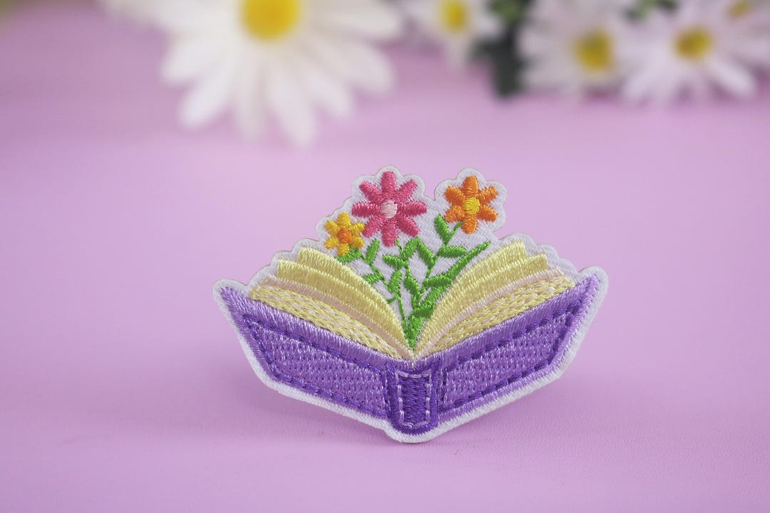 Flowers in the Book Patch, Magic Book Patch, Reading, Iron on Patch ...