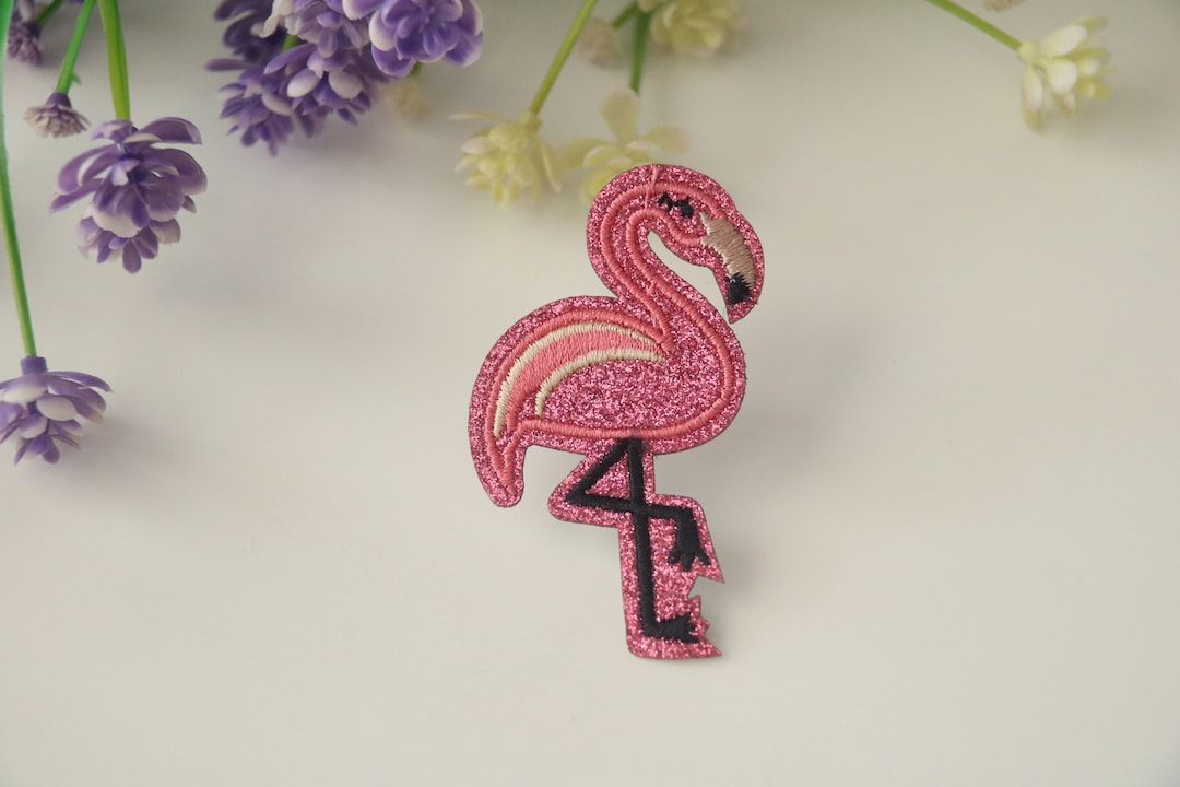 Sparkle Flamingo Patch, Bird Patch, Pink, Iron on Patch, Embroidered ...