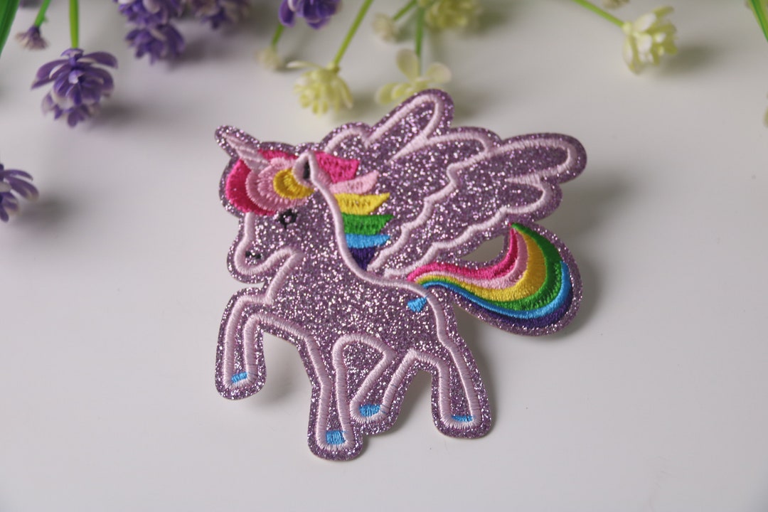 Purple Glitter Unicorn Patch, Iron on Patch, Embroidered Patch, Funny ...
